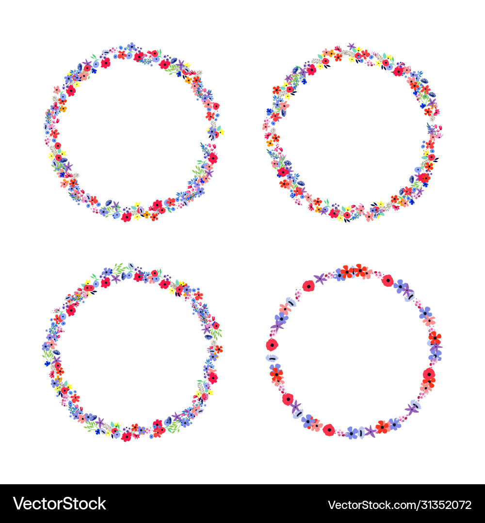 Floral frame collection set cute retro flowers Vector Image
