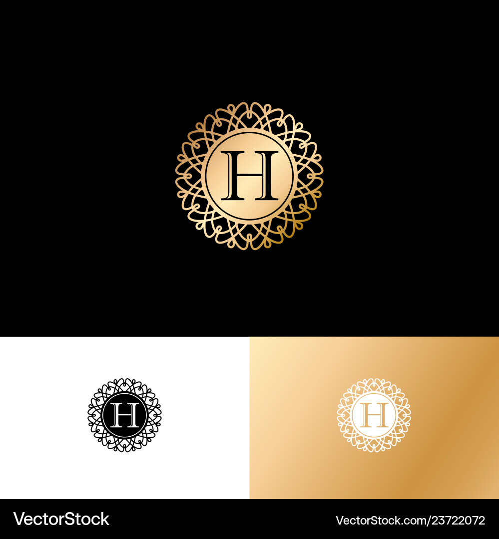 H gold letter monogram circle lace ornament Vector Image