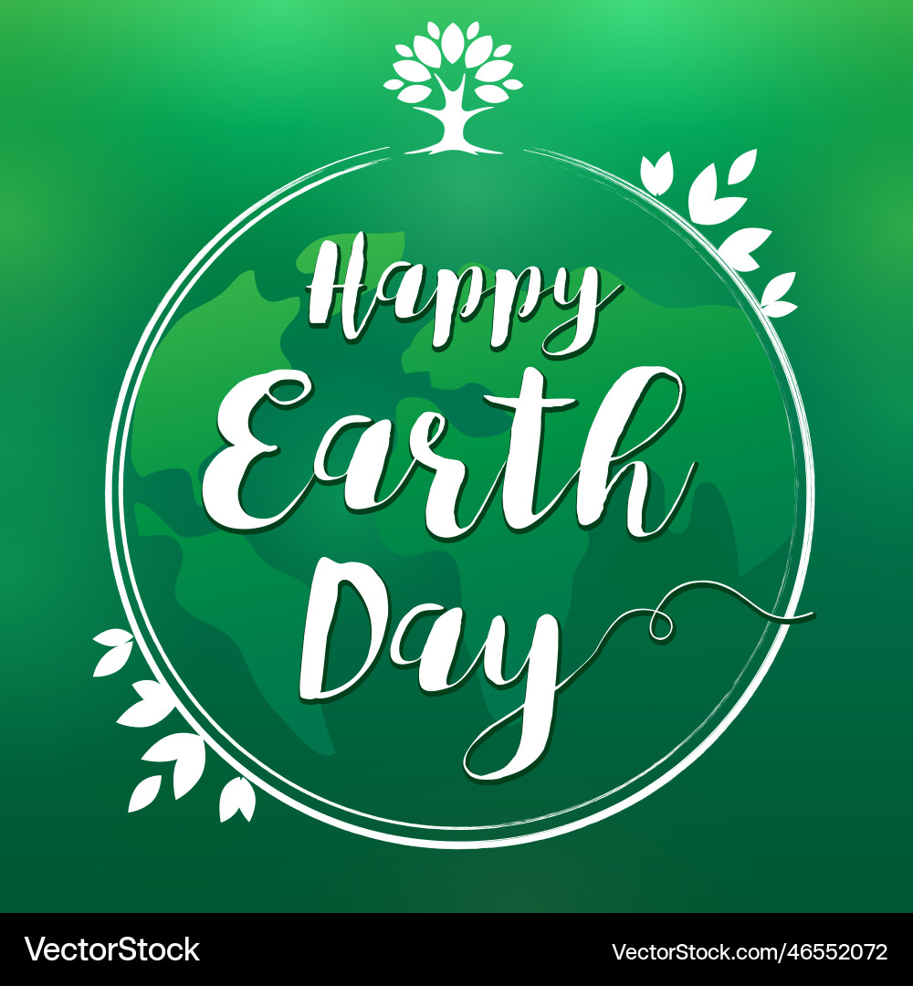 Happy earth day lettering globe leaf banner Vector Image