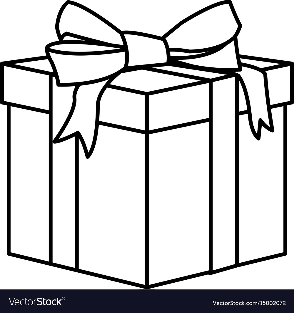 Outline Wrapped Gift Box Decorated With Big Ribbon