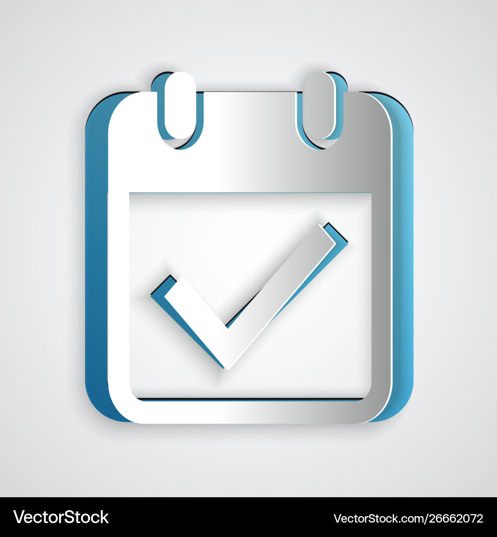 Paper cut calendar with check mark icon isolated Vector Image