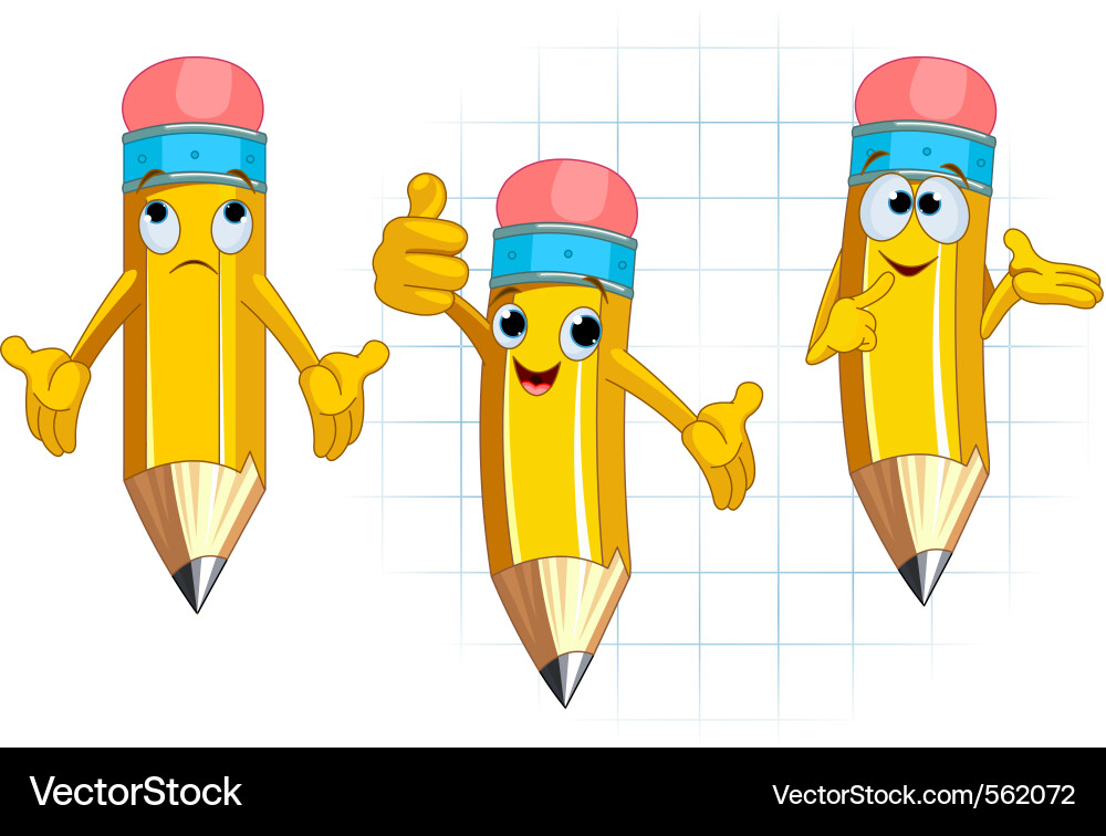 Pencil character different facial expressions and Vector Image
