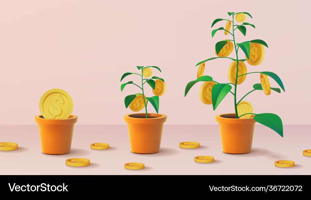 Realistic money tree with gold coins dollars Vector Image