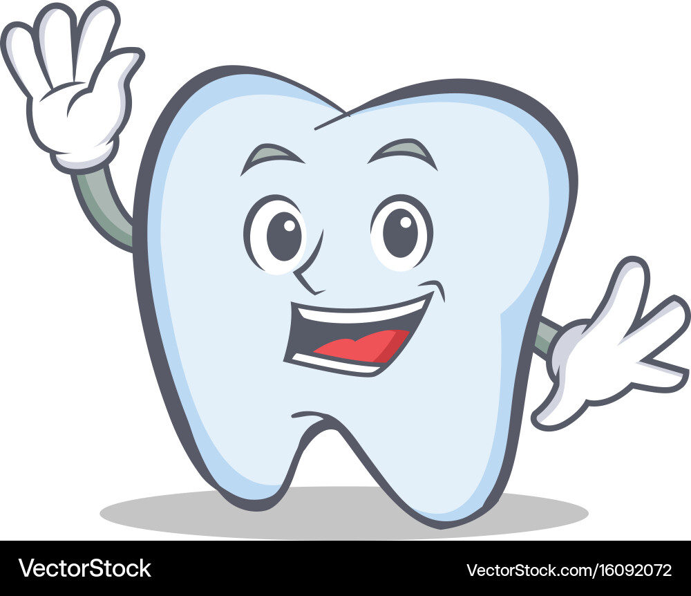 Waving face tooth character cartoon style Vector Image