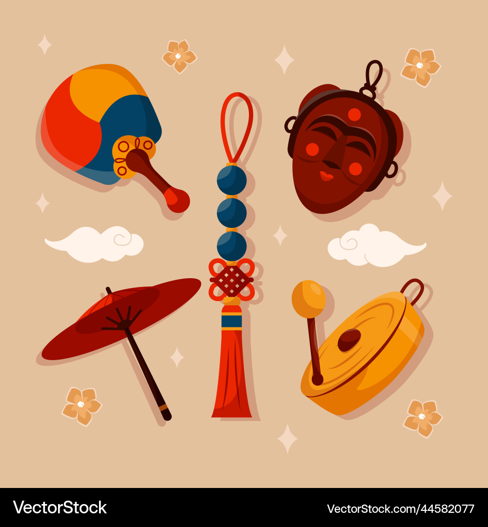 Hand drawn korean culture traditional element pack