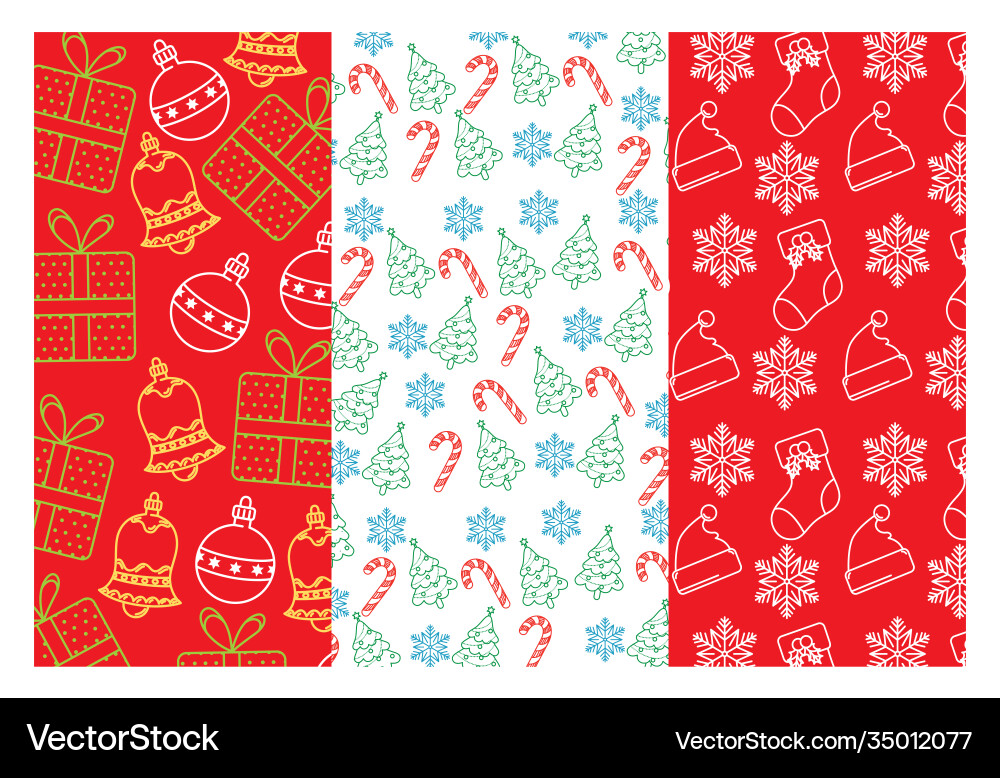 Happy merry christmas card with set patterns Vector Image