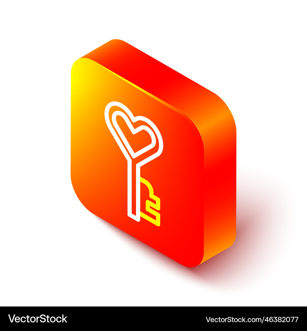 Isometric line key in heart shape icon isolated on