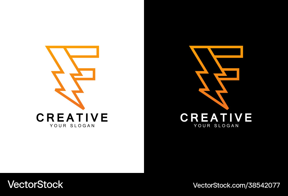 Letter f with thunder bolt lightning flash icon in