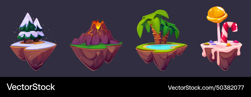 Set of floating islands for game ui Royalty Free Vector