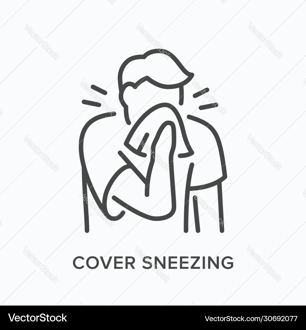 Sneezing person line icon outline Royalty Free Vector Image