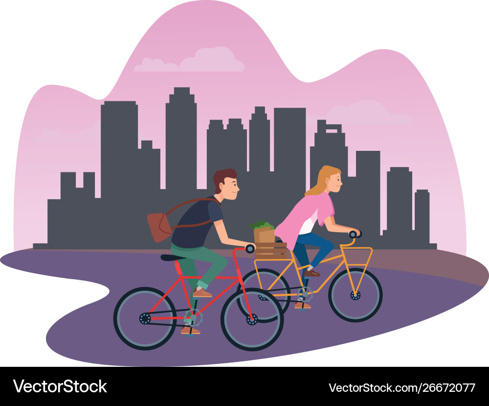 Young people riding bicycles cartoon Royalty Free Vector