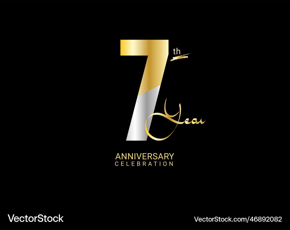 7 years anniversary celebration gold and silver Vector Image