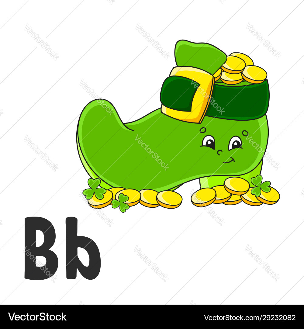 Alphabet letter b leprechaun boot with coins abc Vector Image