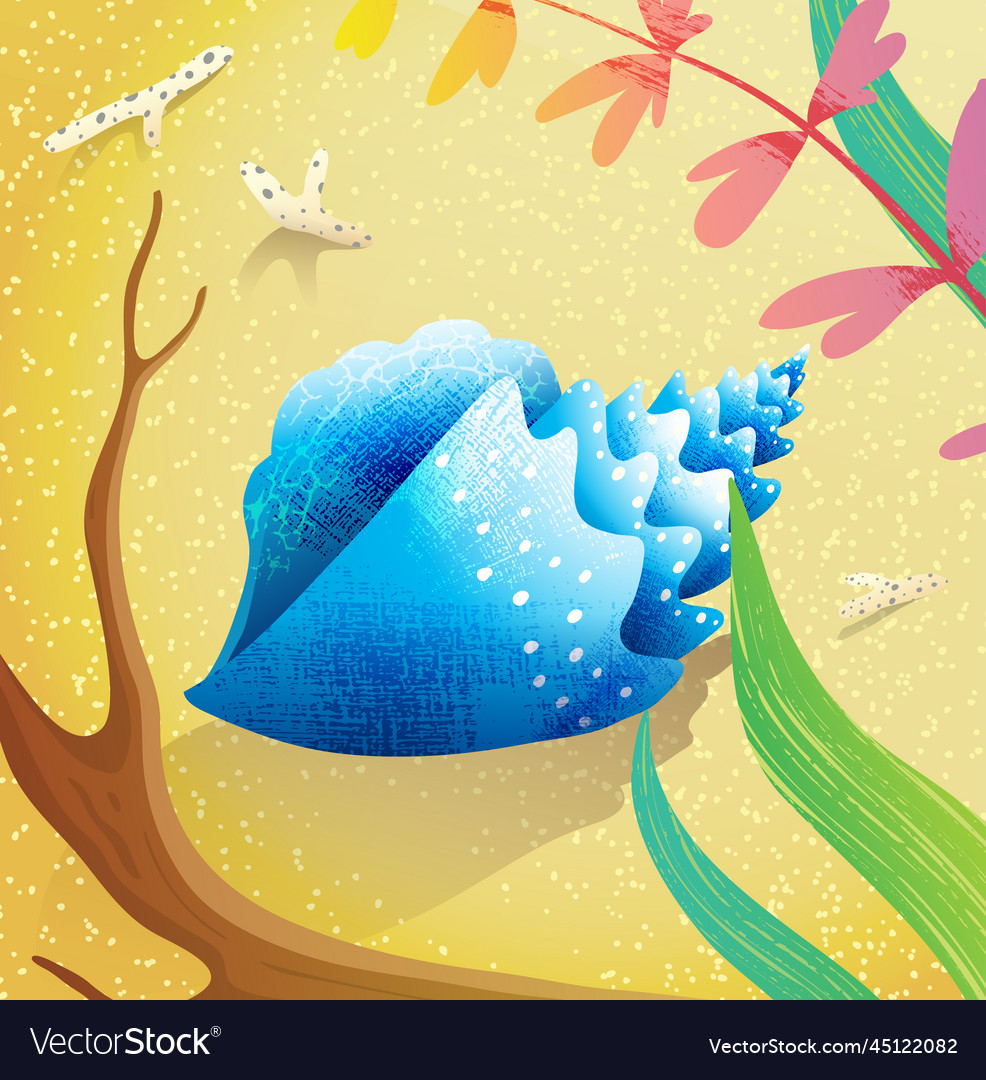 Blue tropical seashell or conch shell on the beach