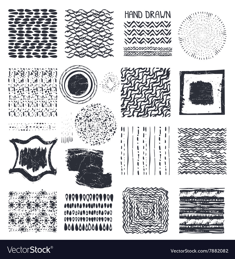 Creative hand drawn ink textures setblack Vector Image