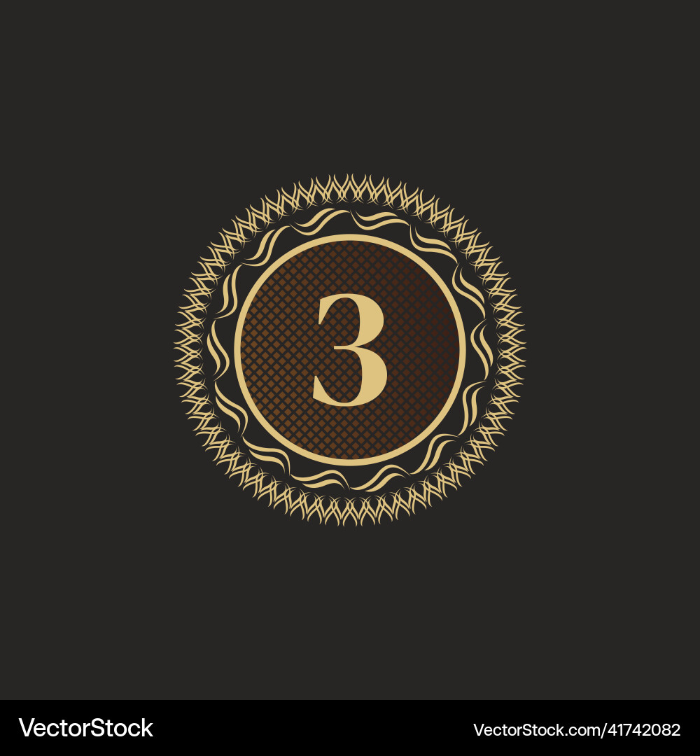 Emblem number 3 gold monogram design luxury Vector Image