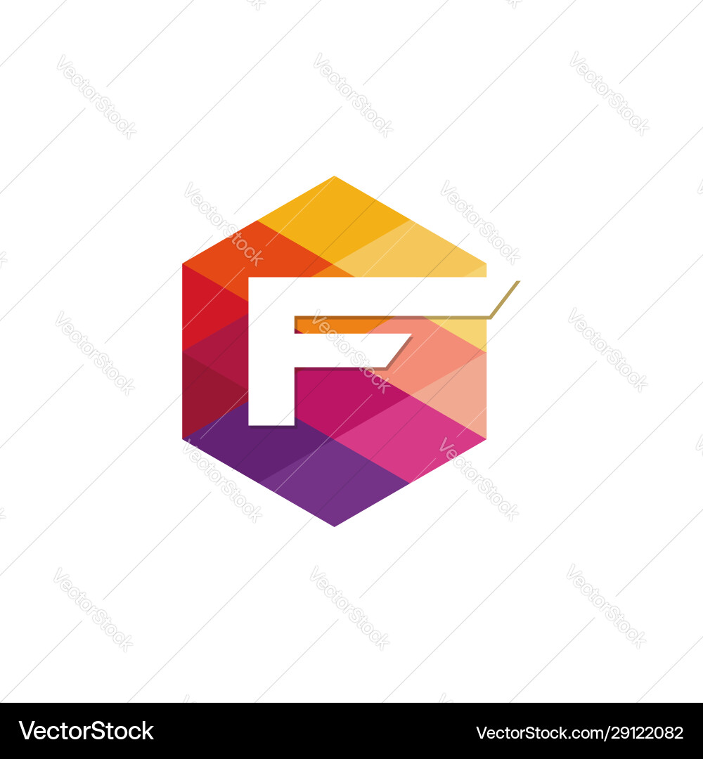 F letter design mosaic hexagon colors Royalty Free Vector