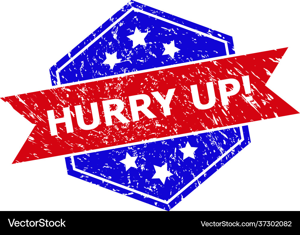 Hexagon bicolor hurry up exclamation stamp seal Vector Image