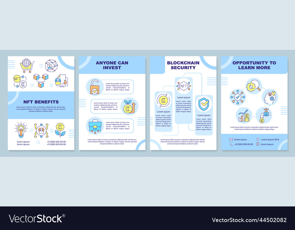 Nft benefits blue brochure template Royalty Free Vector Nft benefits blue brochure template Royalty Free Vector