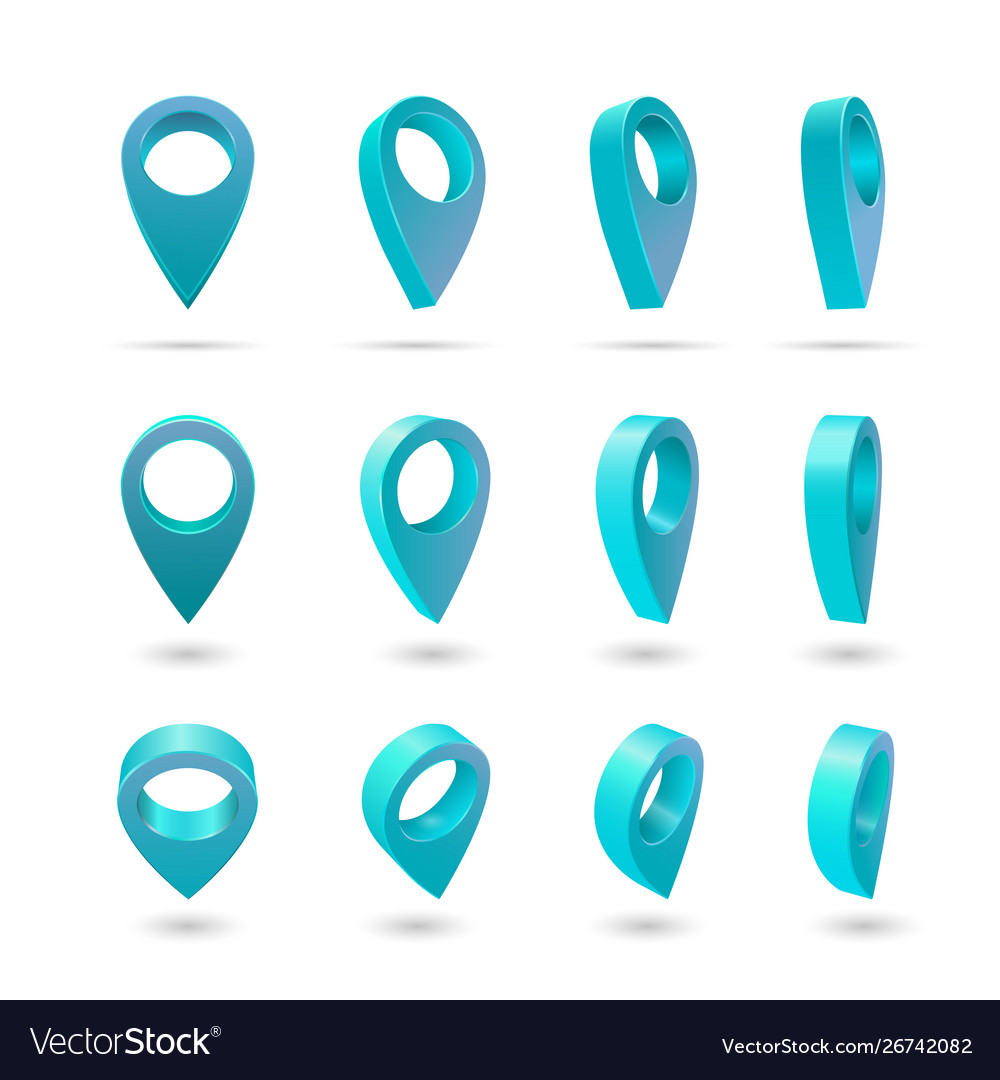 Set map pointer 3d pin location symbols Royalty Free Vector
