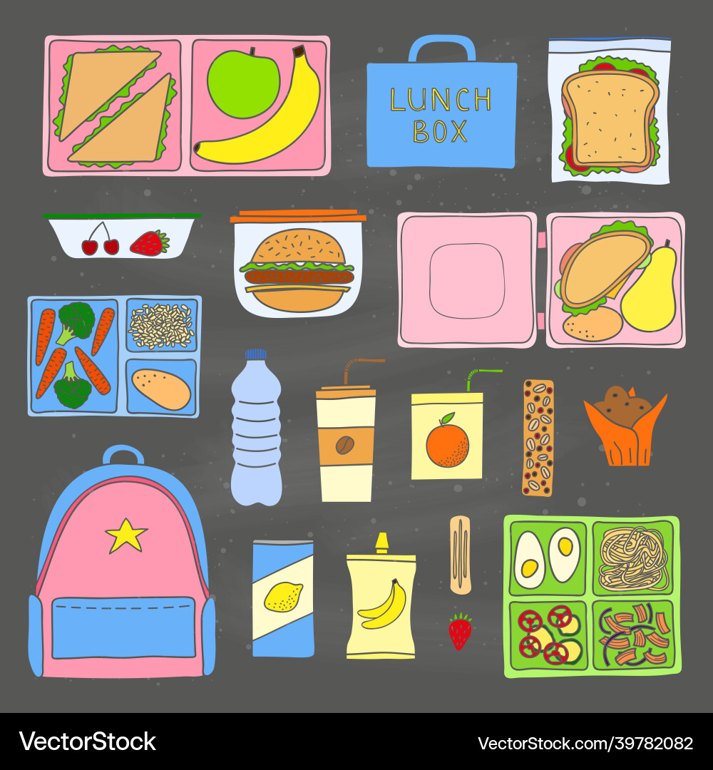 Set of hand drawn lunch boxes Royalty Free Vector Image