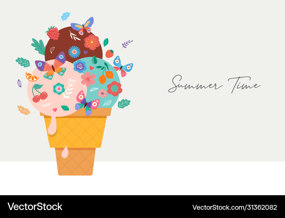 Summer scene with ice cream cone sundae Royalty Free Vector