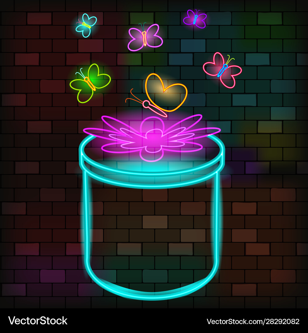 Vip neon icon gift box with butterflies Royalty Free Vector