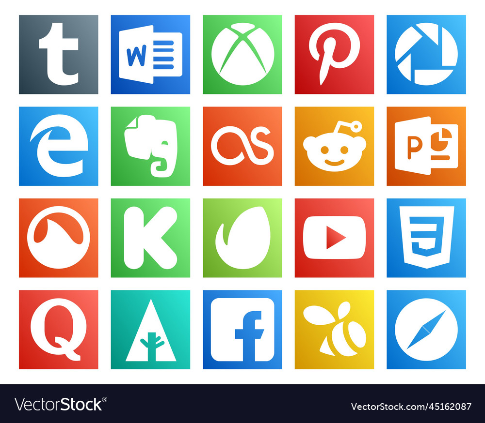 20 social media icon pack including question css Vector Image