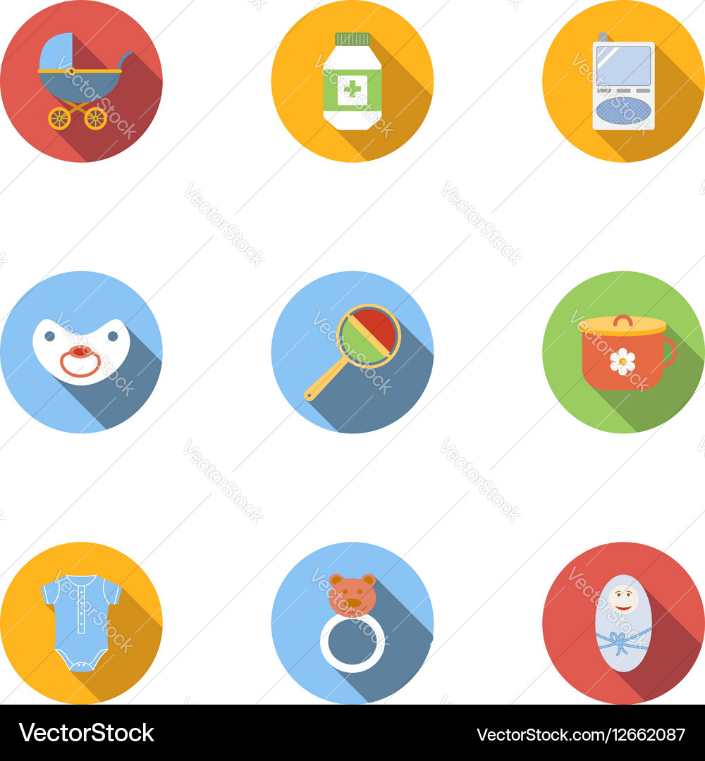 Baby icons set flat style Royalty Free Vector Image