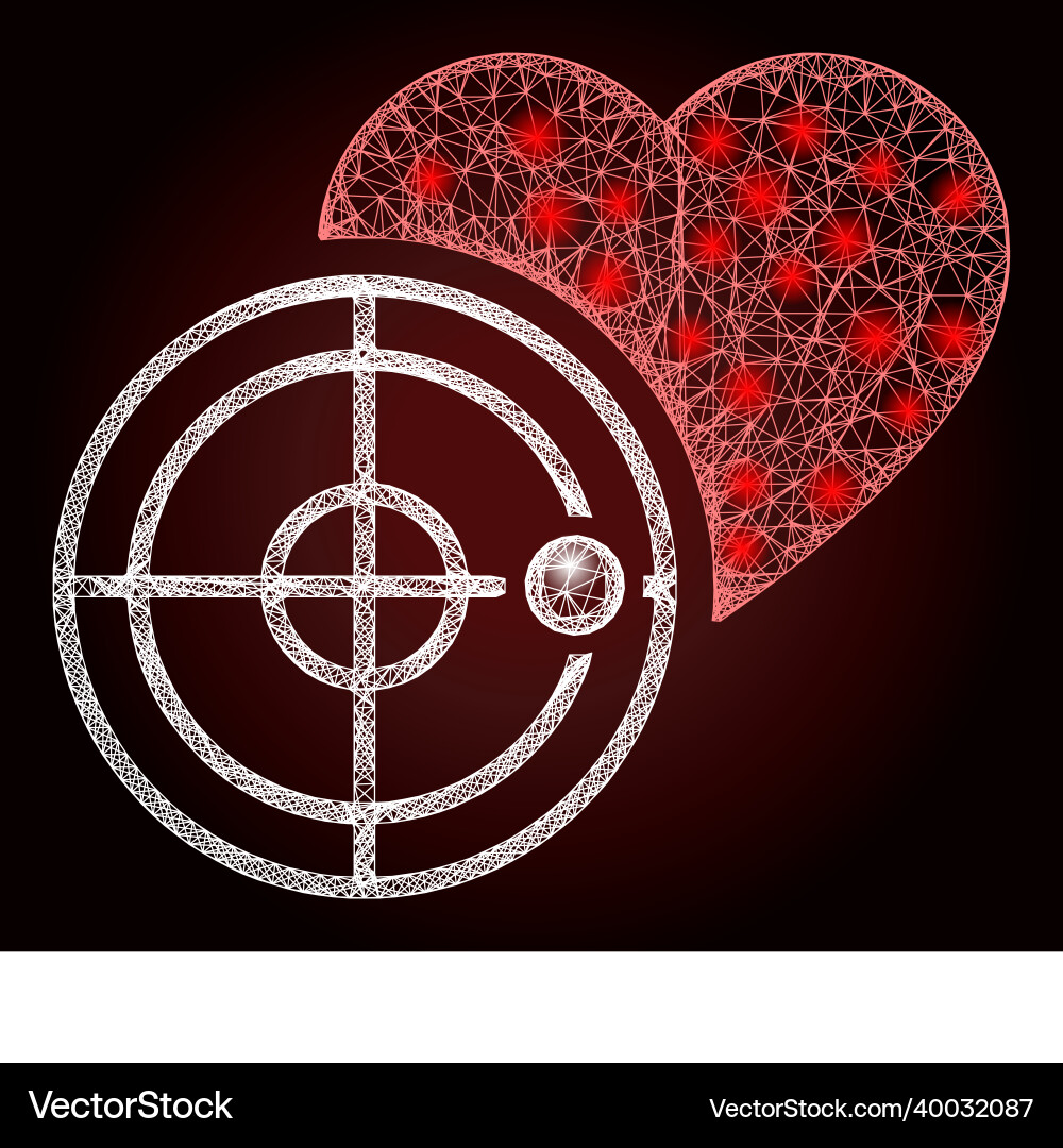 Glossy network mesh love heart radar with glare Vector Image