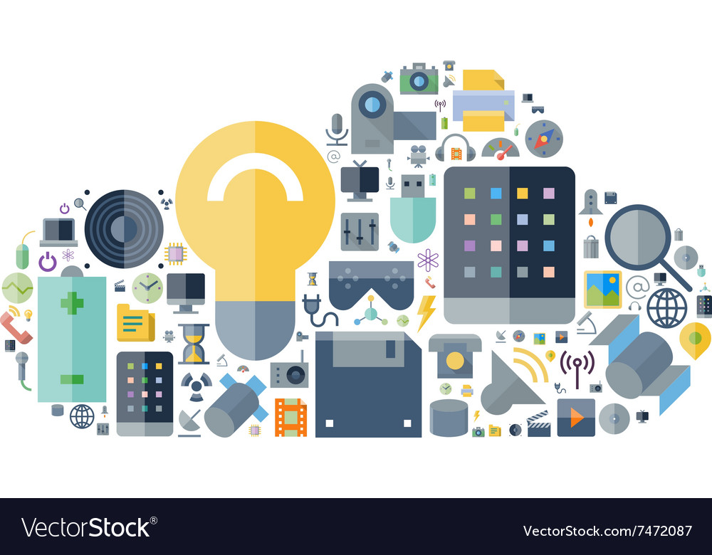 Icons shape flat technology cloud Royalty Free Vector Image