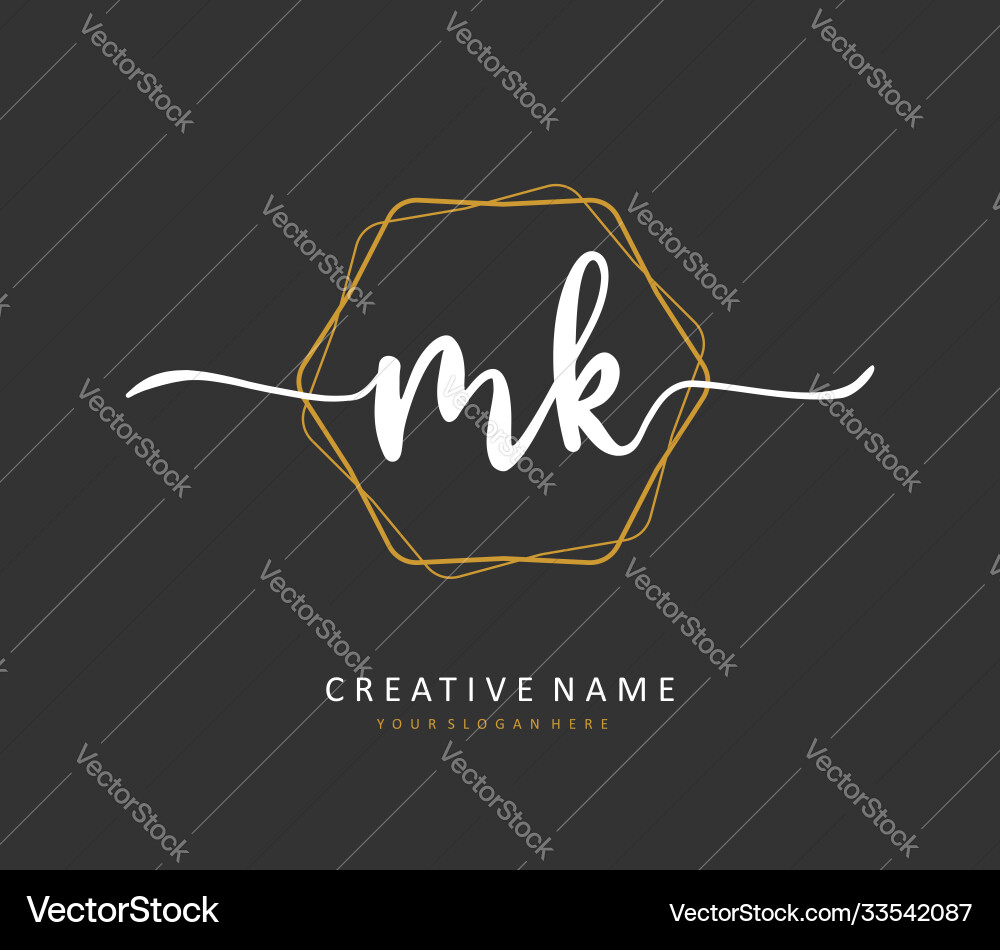 M k mk initial letter handwriting and signature Vector Image