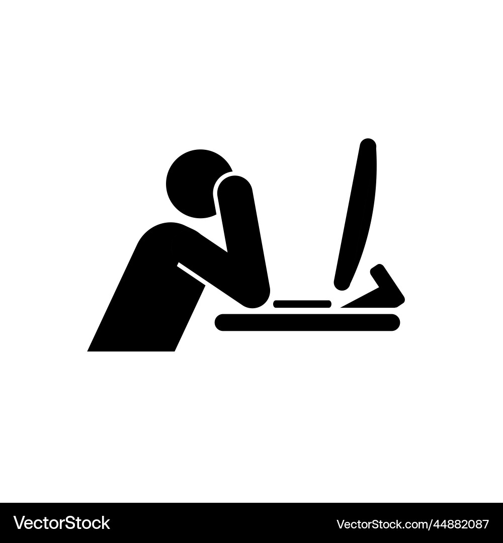 Man in front of computer burnout concept icon Vector Image