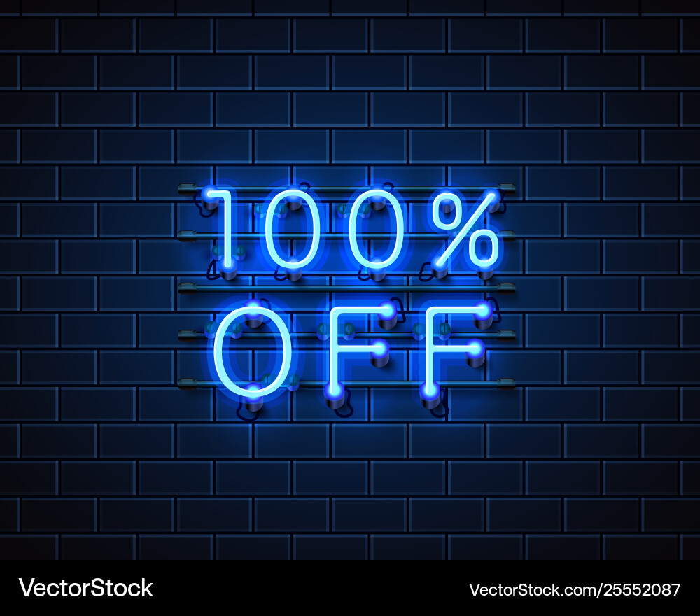 Neon 100 off text banner night sign Royalty Free Vector