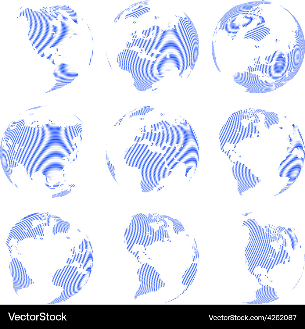 Set of nine abstract globe isolated on white Vector Image