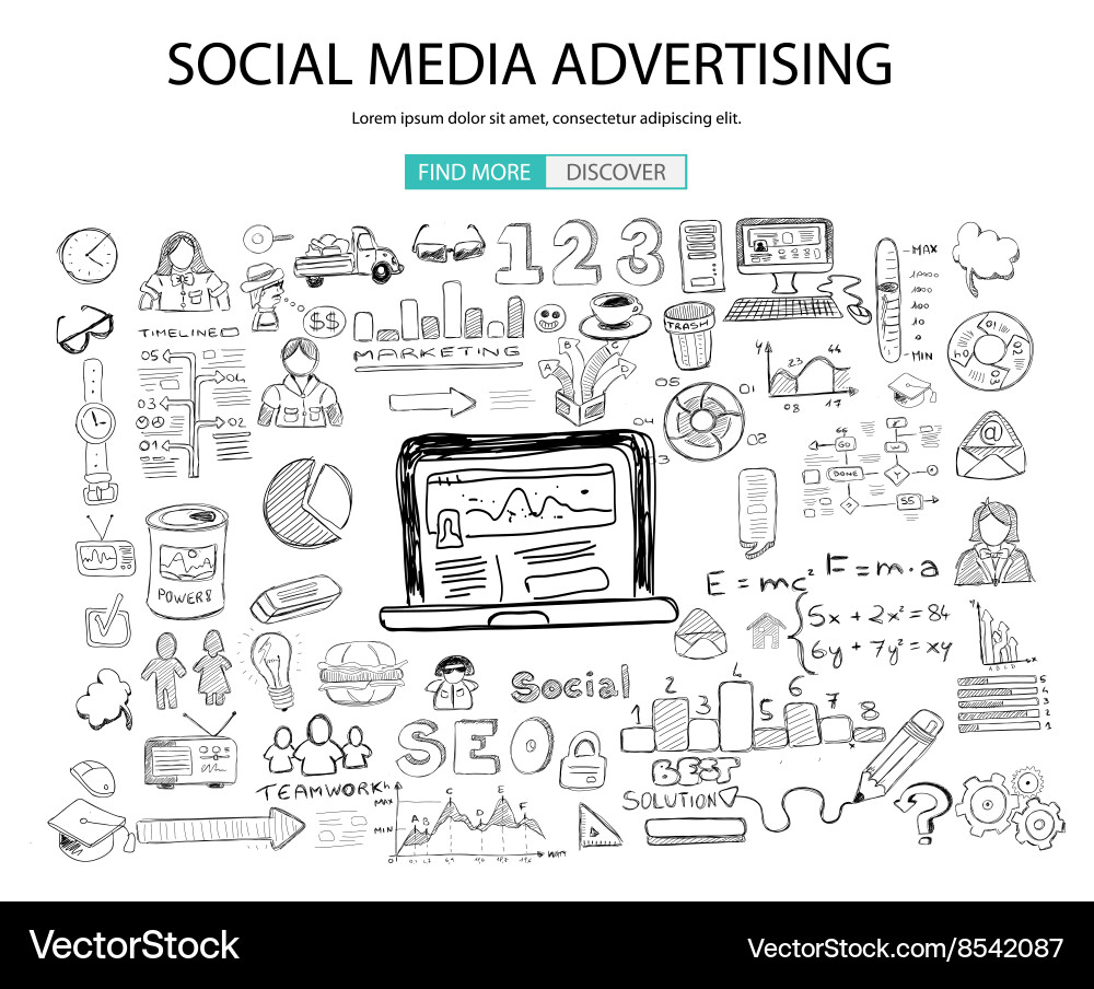Social media advertising concept with doodle Vector Image