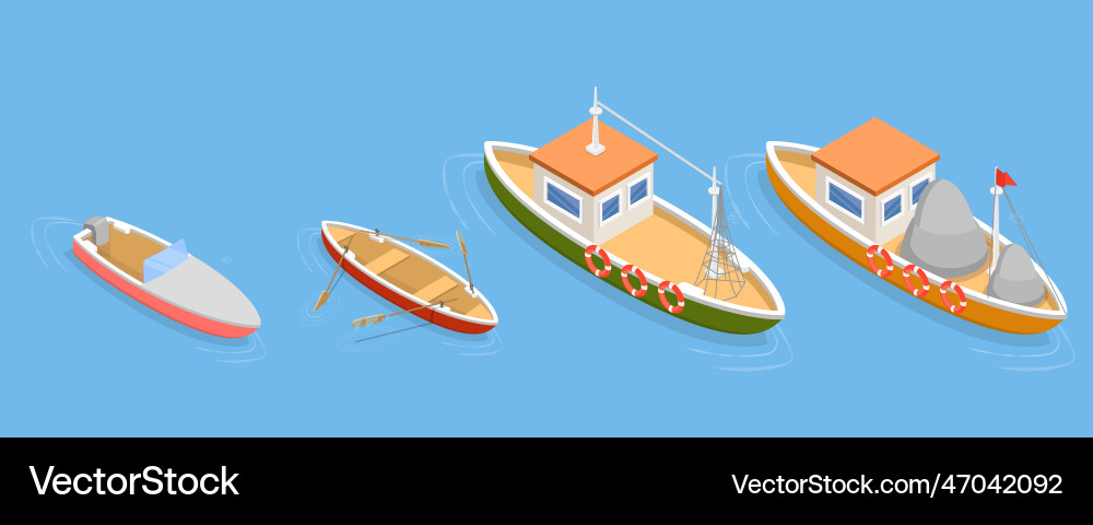 3d isometric flat set of boats Royalty Free Vector Image