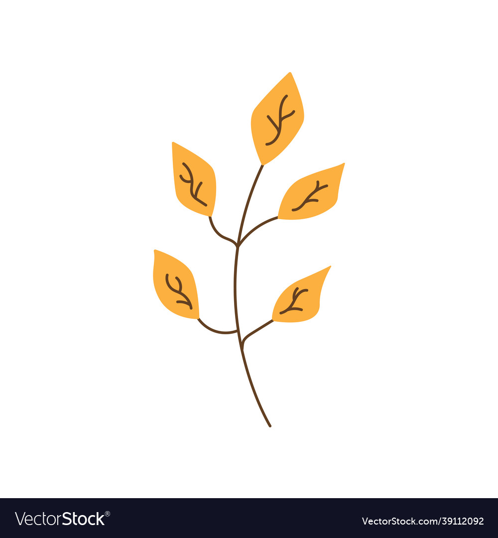 Autumn twig with yellow leaves flat Royalty Free Vector