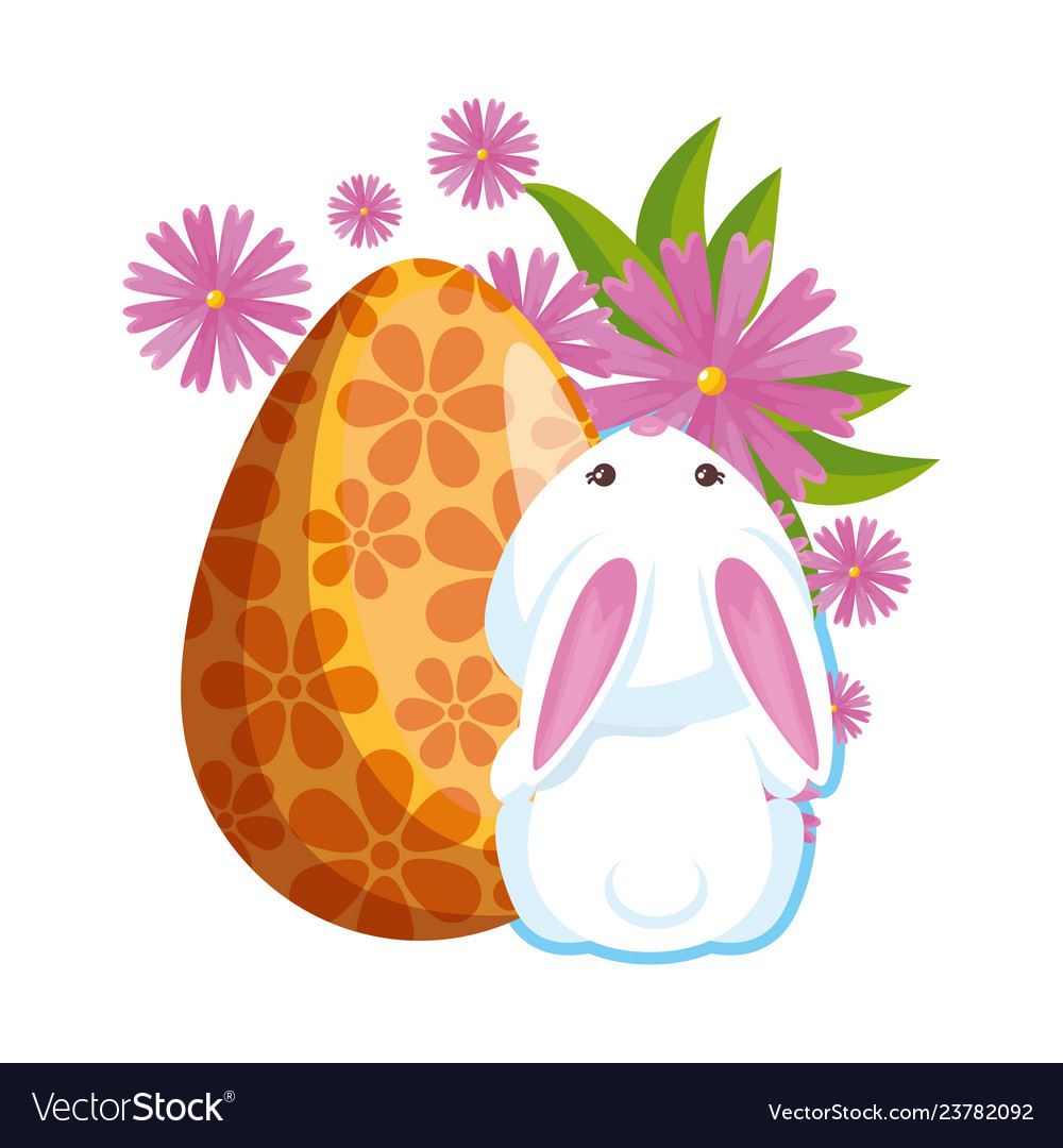 Cute rabbit with easter egg painted and flowers Vector Image