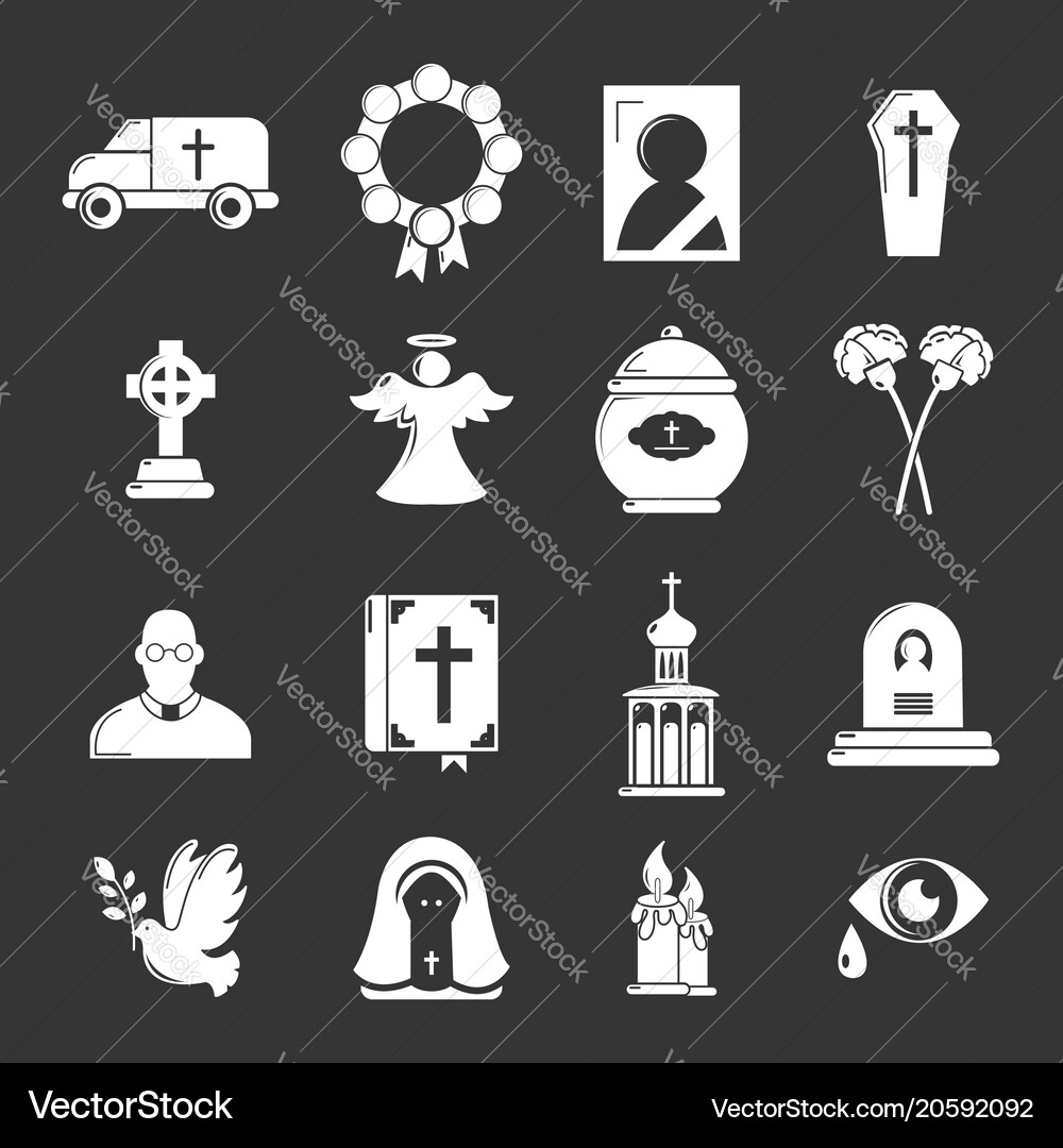 Funeral ritual service icons set grey Royalty Free Vector