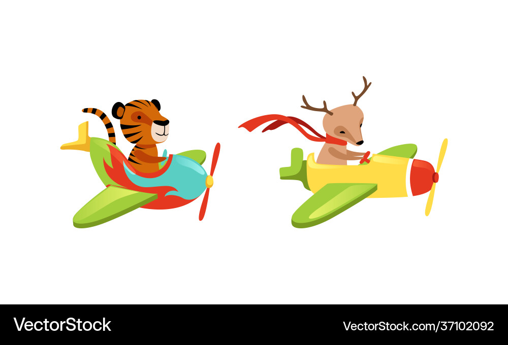 Funny animals aviating or flying on airplane Vector Image