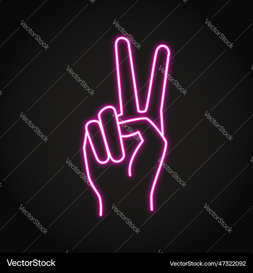 Hand showing v sign neon icon Royalty Free Vector Image