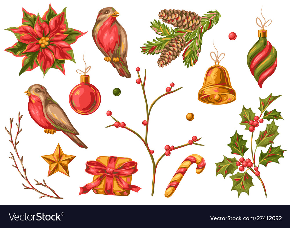 Set merry christmas objects Royalty Free Vector Image
