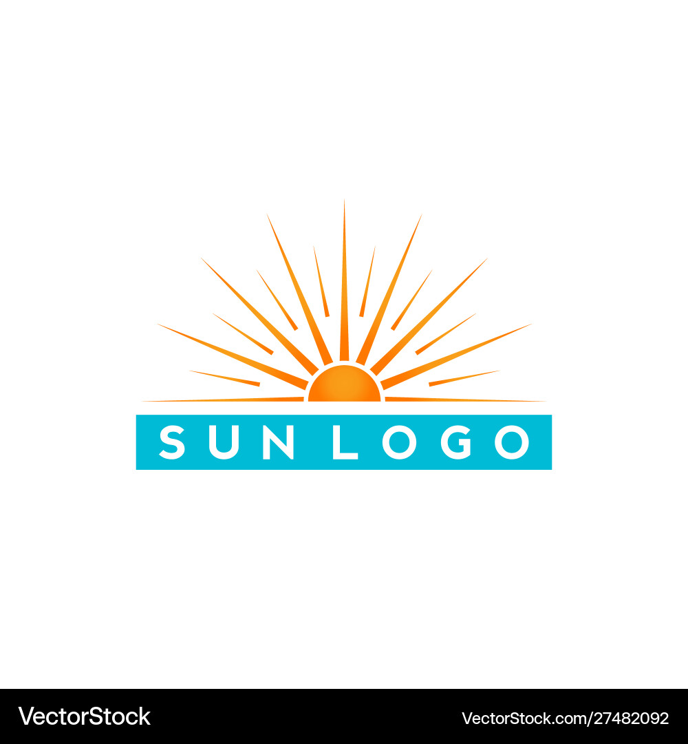 Sun logo design on horizon summer sign Royalty Free Vector