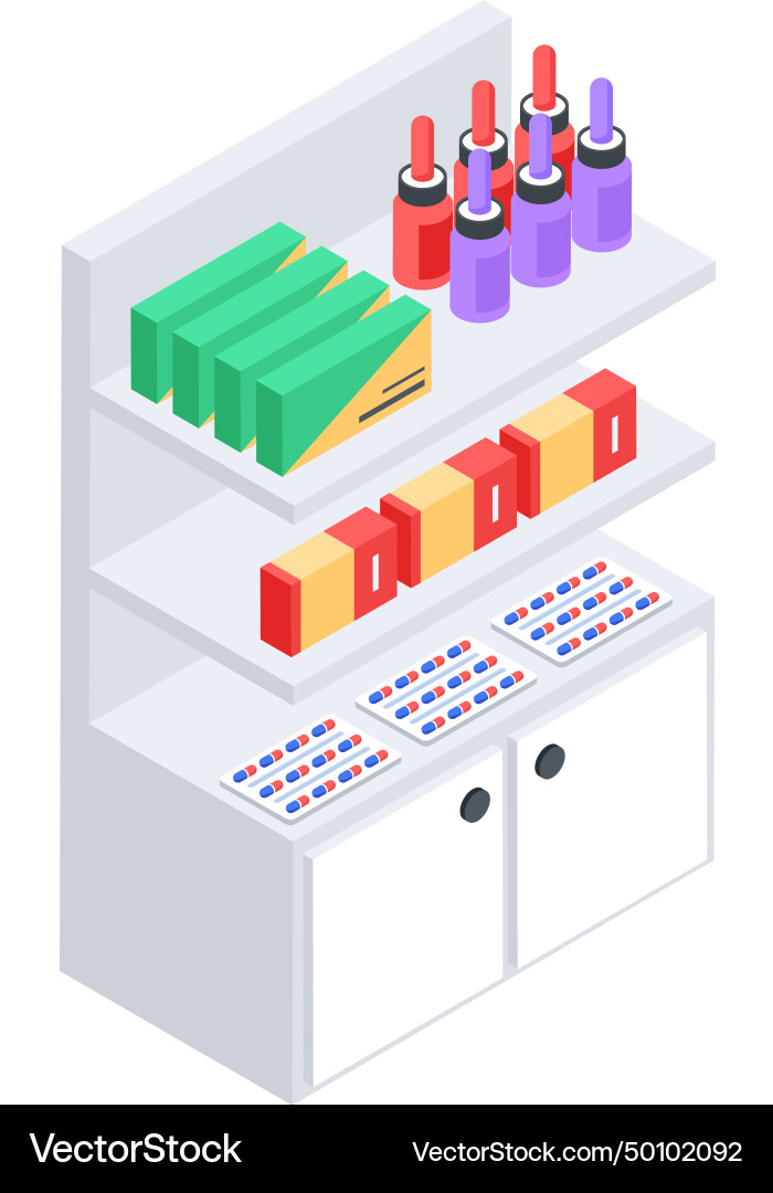 Supermarket shelves isometric icon Royalty Free Vector Image