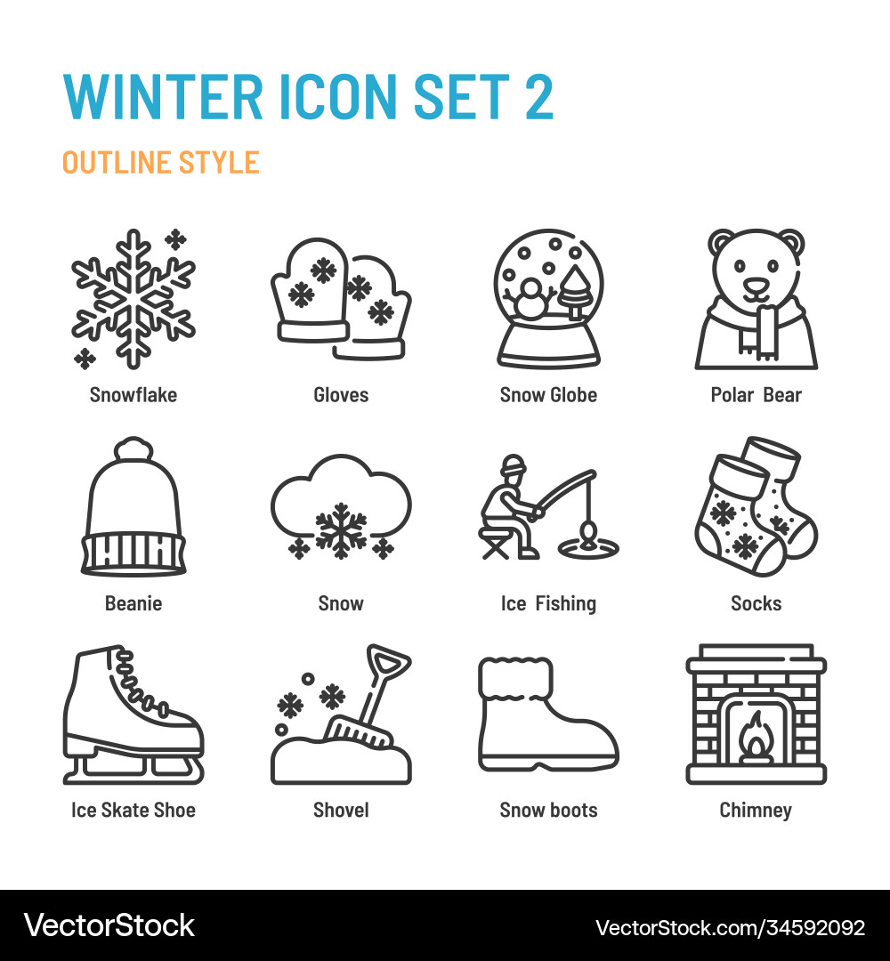 Winter in outline icon and symbol set Royalty Free Vector