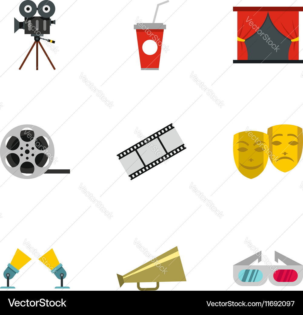 Cinematography icons set flat style Royalty Free Vector