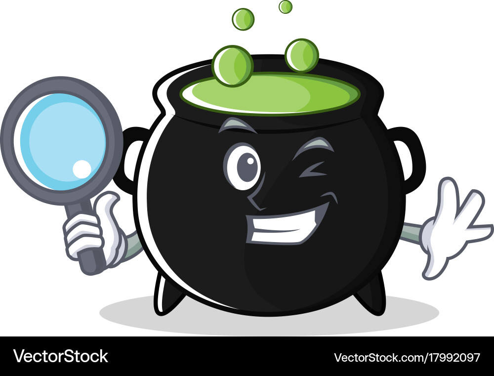 Detective magic cauldron character cartoon Vector Image