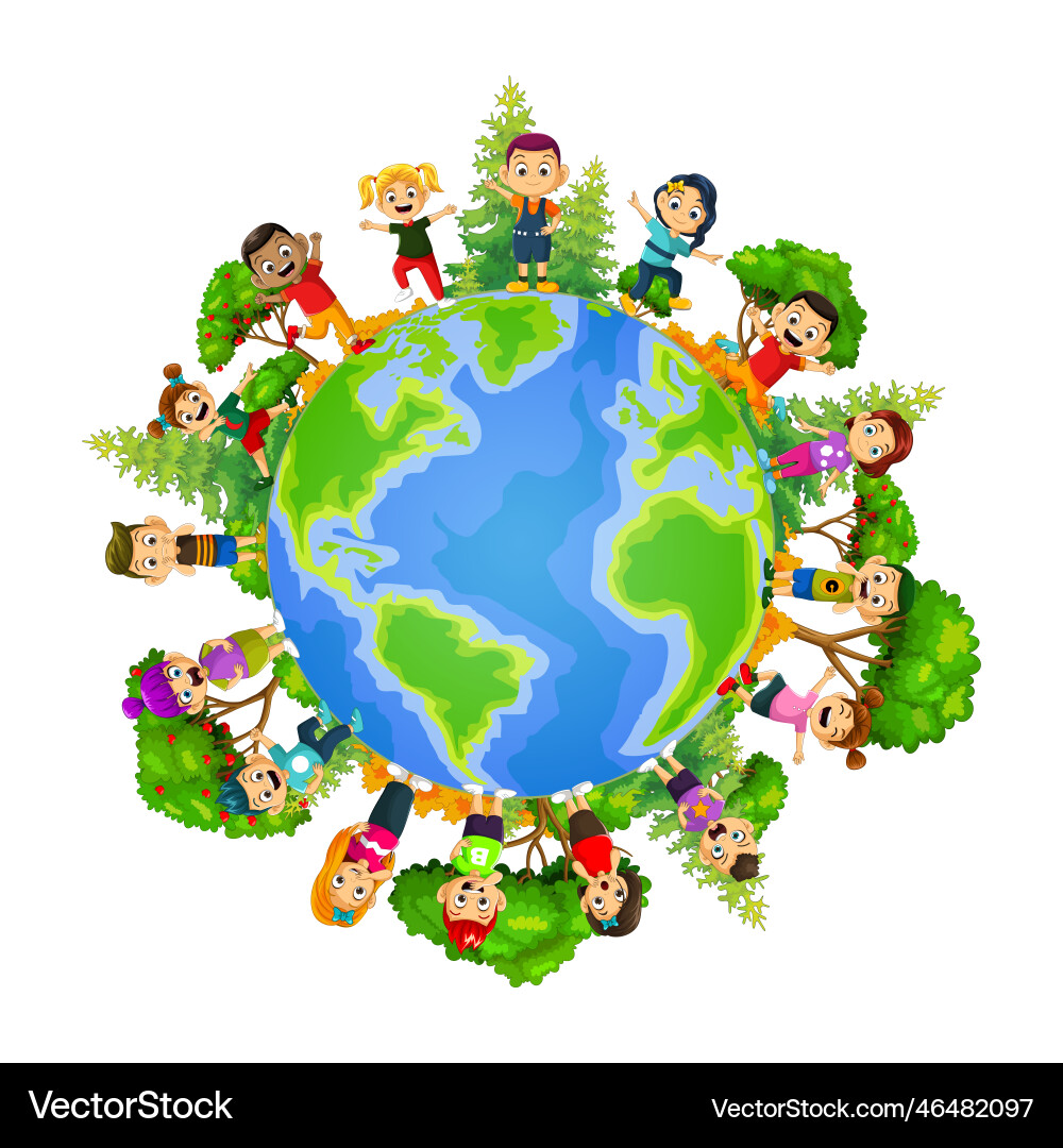 Happy kids and earth background Royalty Free Vector Image