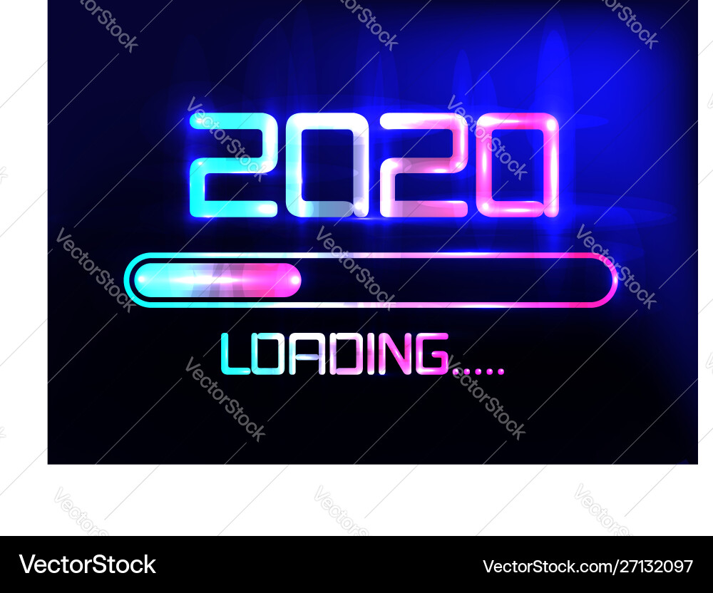 Happy new year 2020 with loading icon blue neon Vector Image